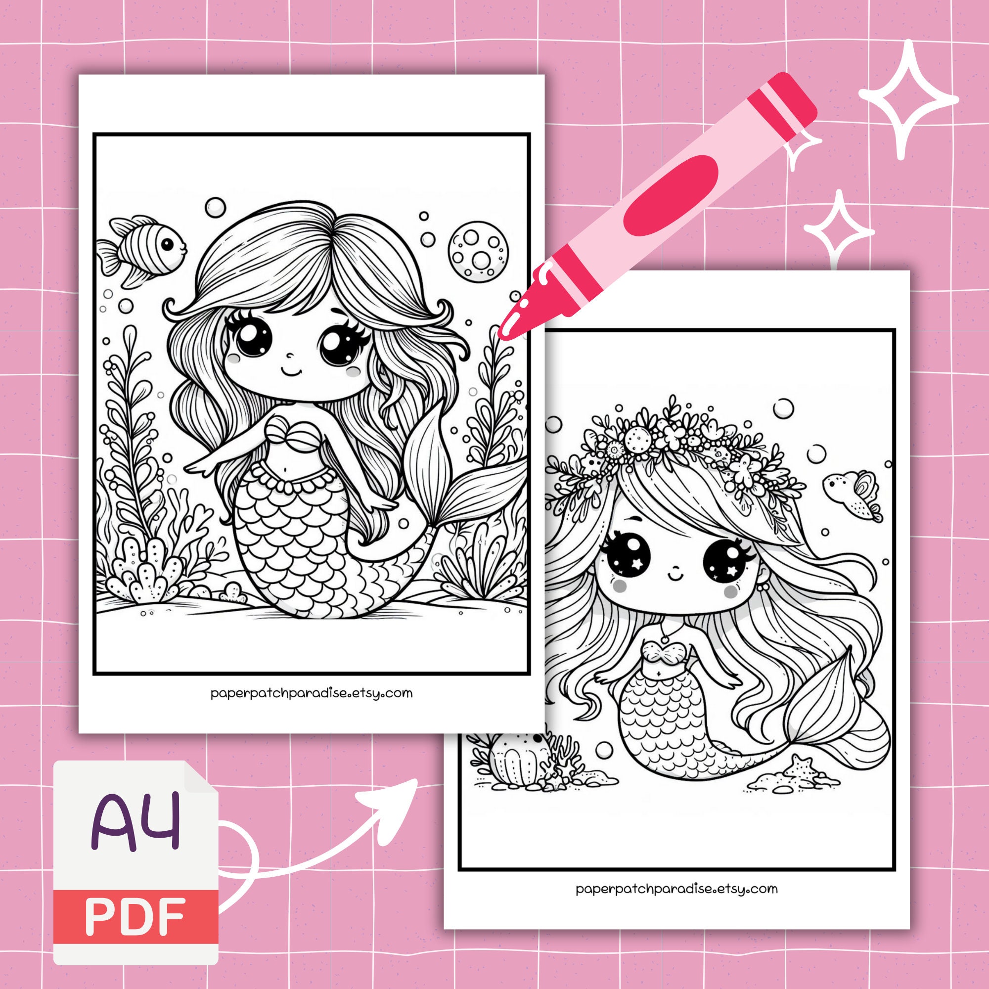 Mermaid Coloring Pages Printable Kawaii Mermaid Coloring Sheet Instant ...