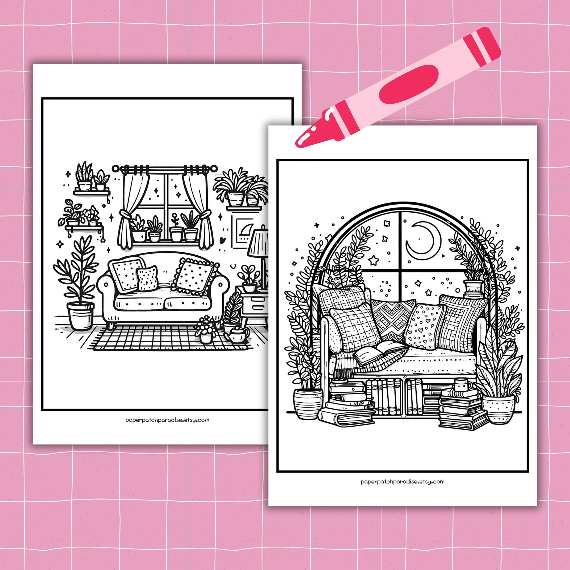 Cozy Spaces Coloring Pages Printable Home Interior Coloring Sheets Kids ...