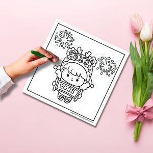 Happy New Year 2025 Coloring Pages Printable Cute New Year Girl ...