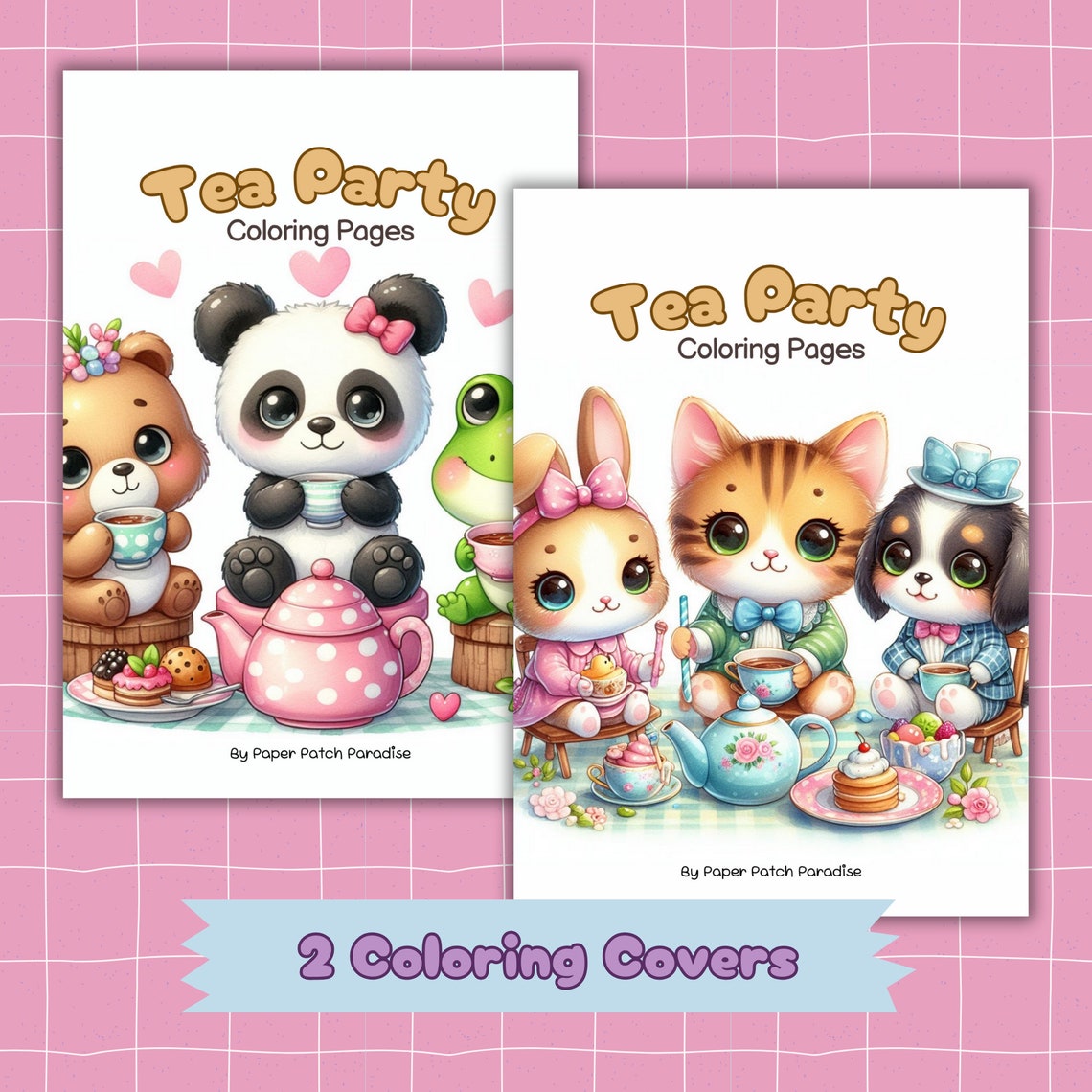 Tea Party Coloring Pages Printable Cute Animals Coloring Sheets Instant ...