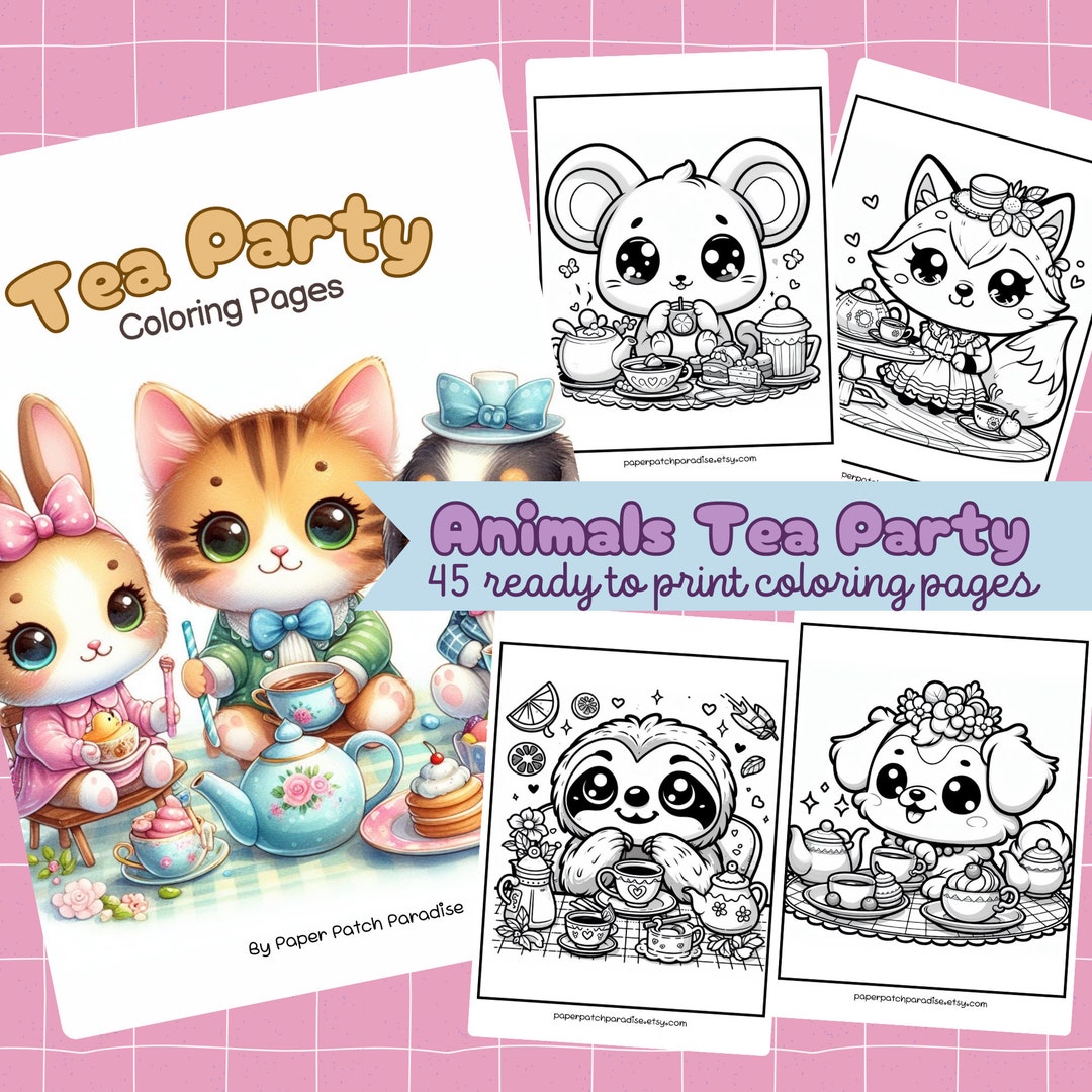 Tea Party Coloring Pages Printable Cute Animals Coloring Sheets Kawaii ...