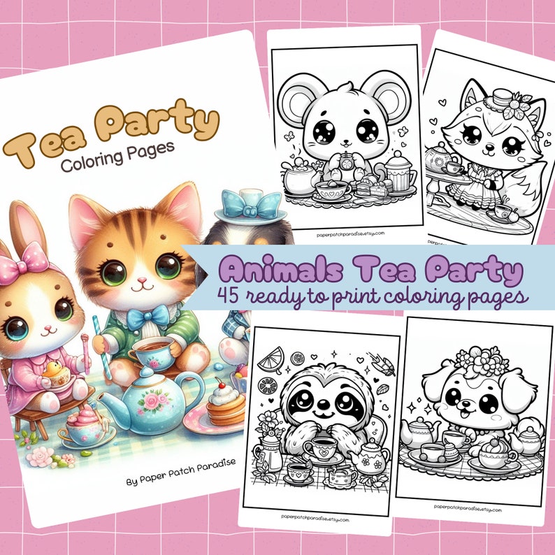 Tea Party Coloring Pages Printable Cute Animals Coloring Sheets Kawaii ...
