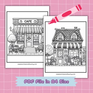 Tiny Cafe Coloring Pages Printable Cute Storefront Coloring Sheets ...
