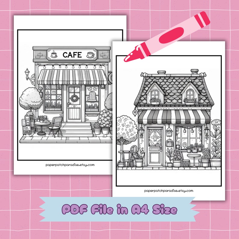 Tiny Cafe Coloring Pages Printable Cute Storefront Coloring Sheets ...