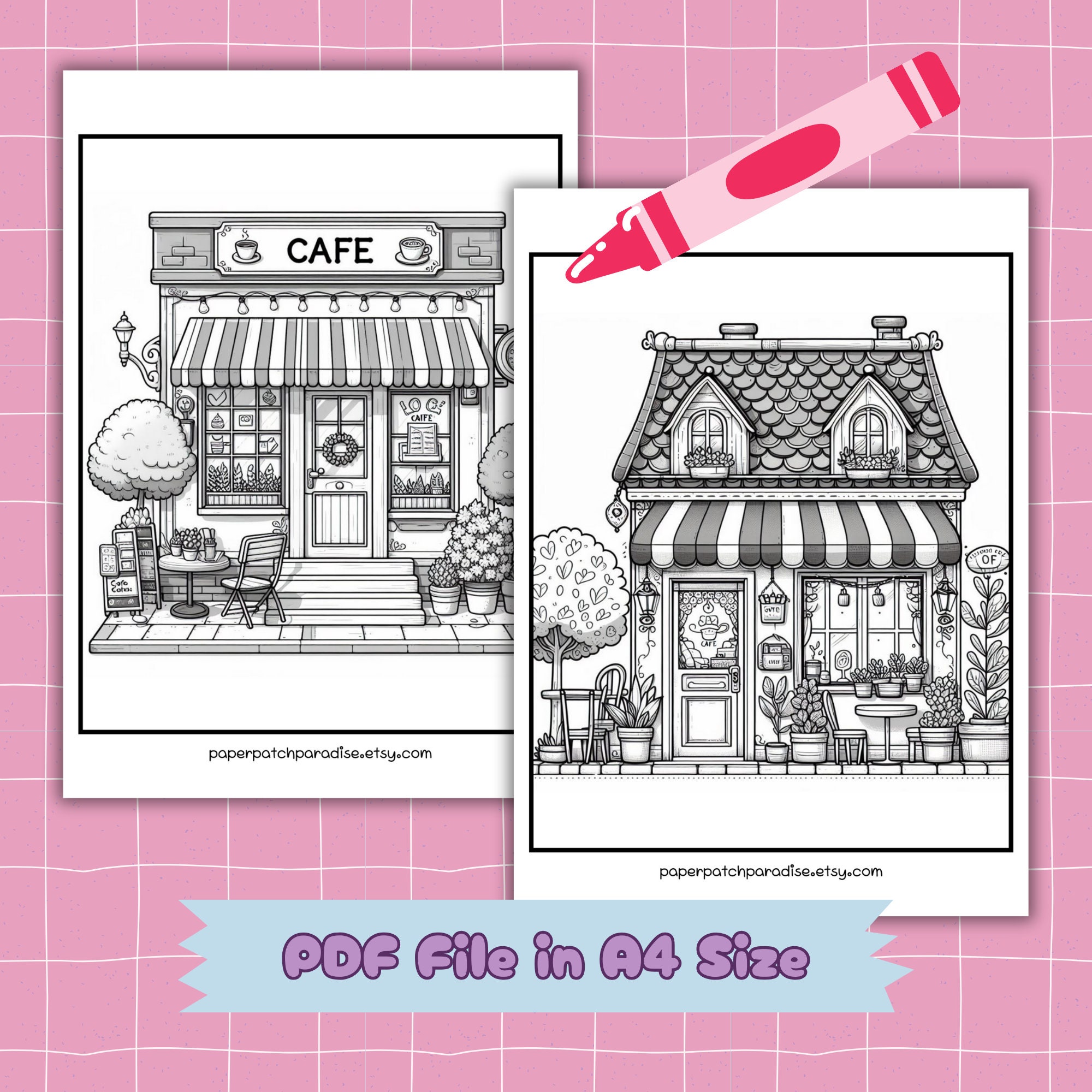 Tiny Cafe Coloring Pages Printable Cute Storefront Coloring Sheets ...