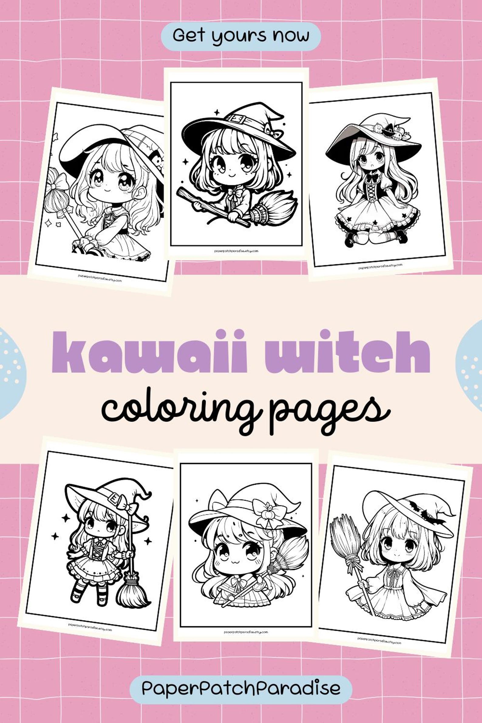 Kawaii Witch Coloring Pages Printable Pastel Goth Coloring Cute Creepy ...