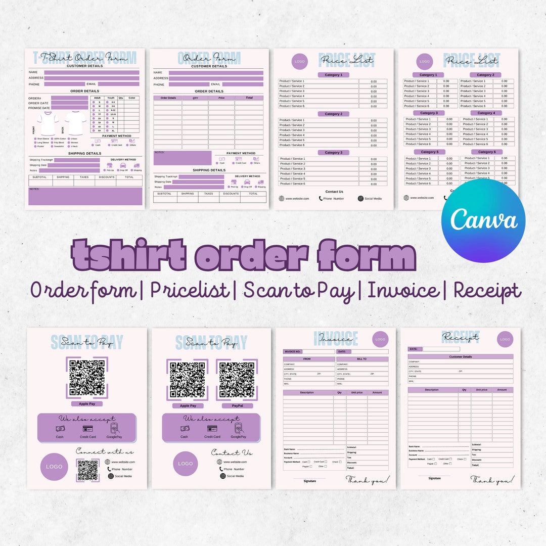 Tshirt Order Form Template Printable Small Business Forms Canva ...