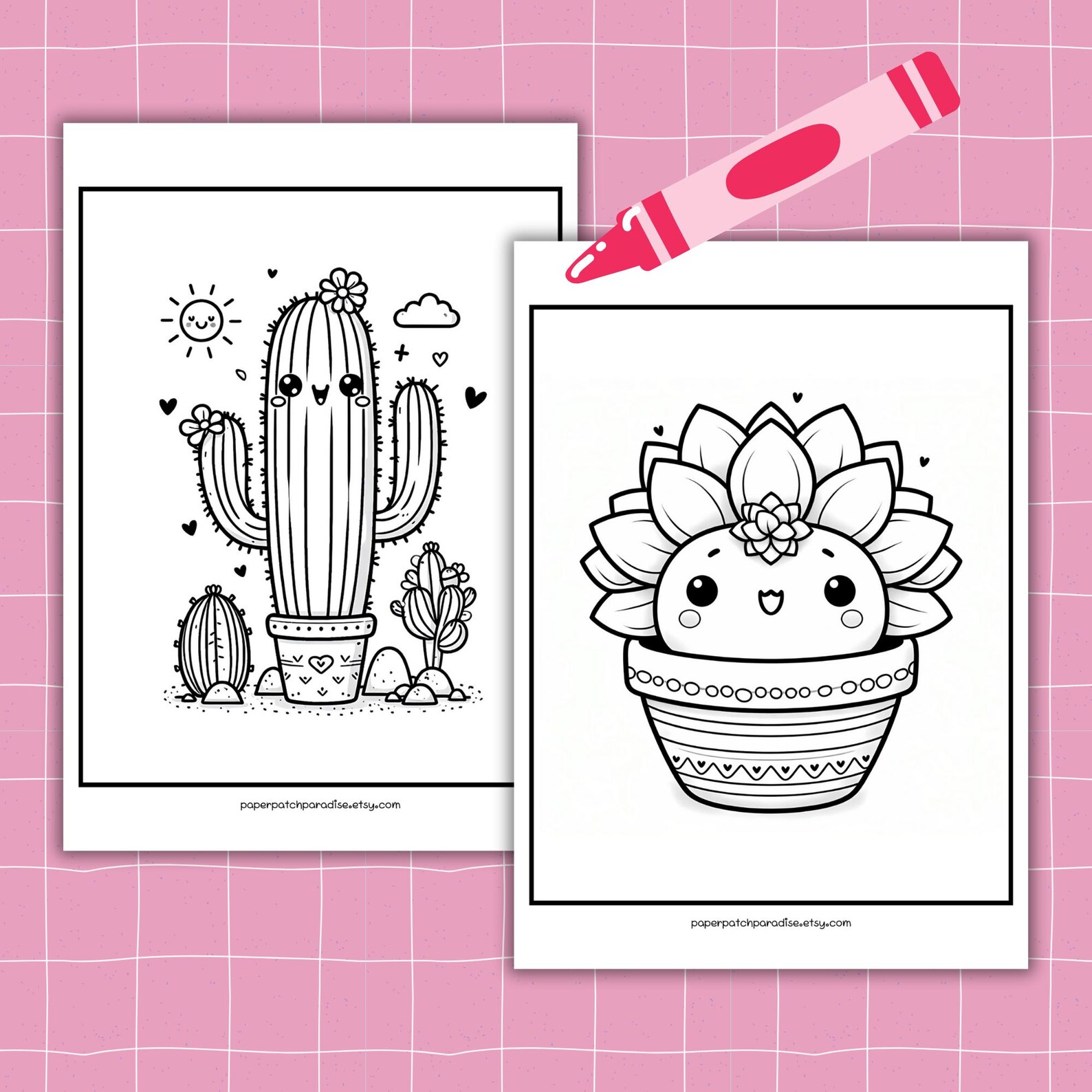 Kawaii Cacti Coloring Pages Printable Cute Plants Coloring Sheets ...
