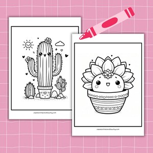 Kawaii Cacti Coloring Pages Printable Cute Plants Coloring Sheets ...