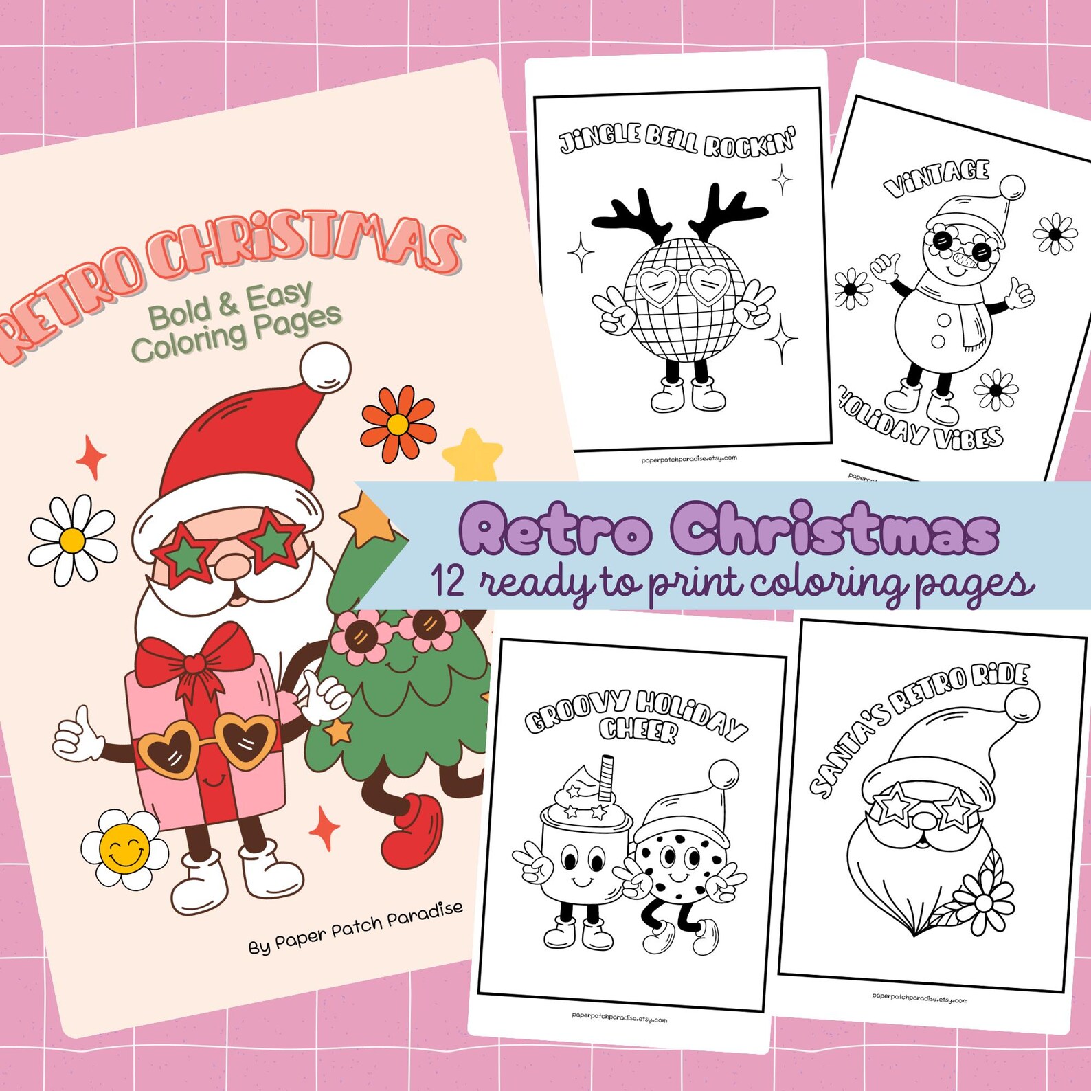 Bold and Easy Retro Christmas Coloring Pages Printable Cute Holiday ...