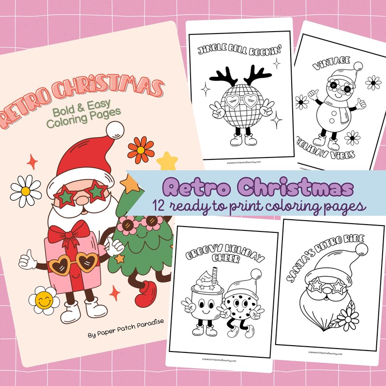 Bold and Easy Retro Christmas Coloring Pages Printable Cute Holiday ...