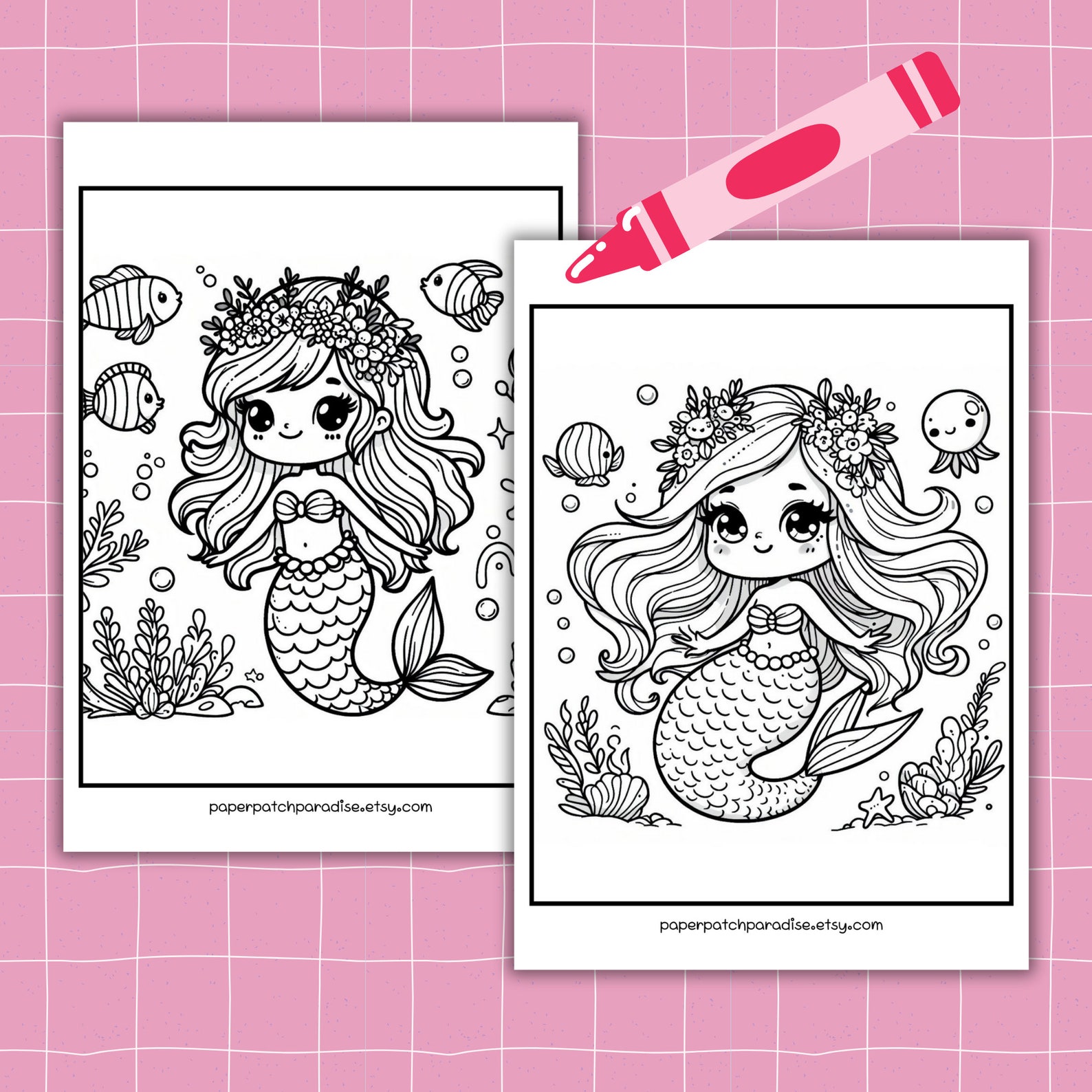 Mermaid Coloring Pages Printable Kawaii Mermaid Coloring Sheet Instant ...