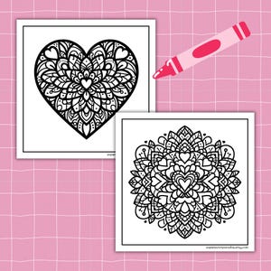 Heart Mandala Coloring Pages Printable Pattern Coloring Sheet Mindful ...
