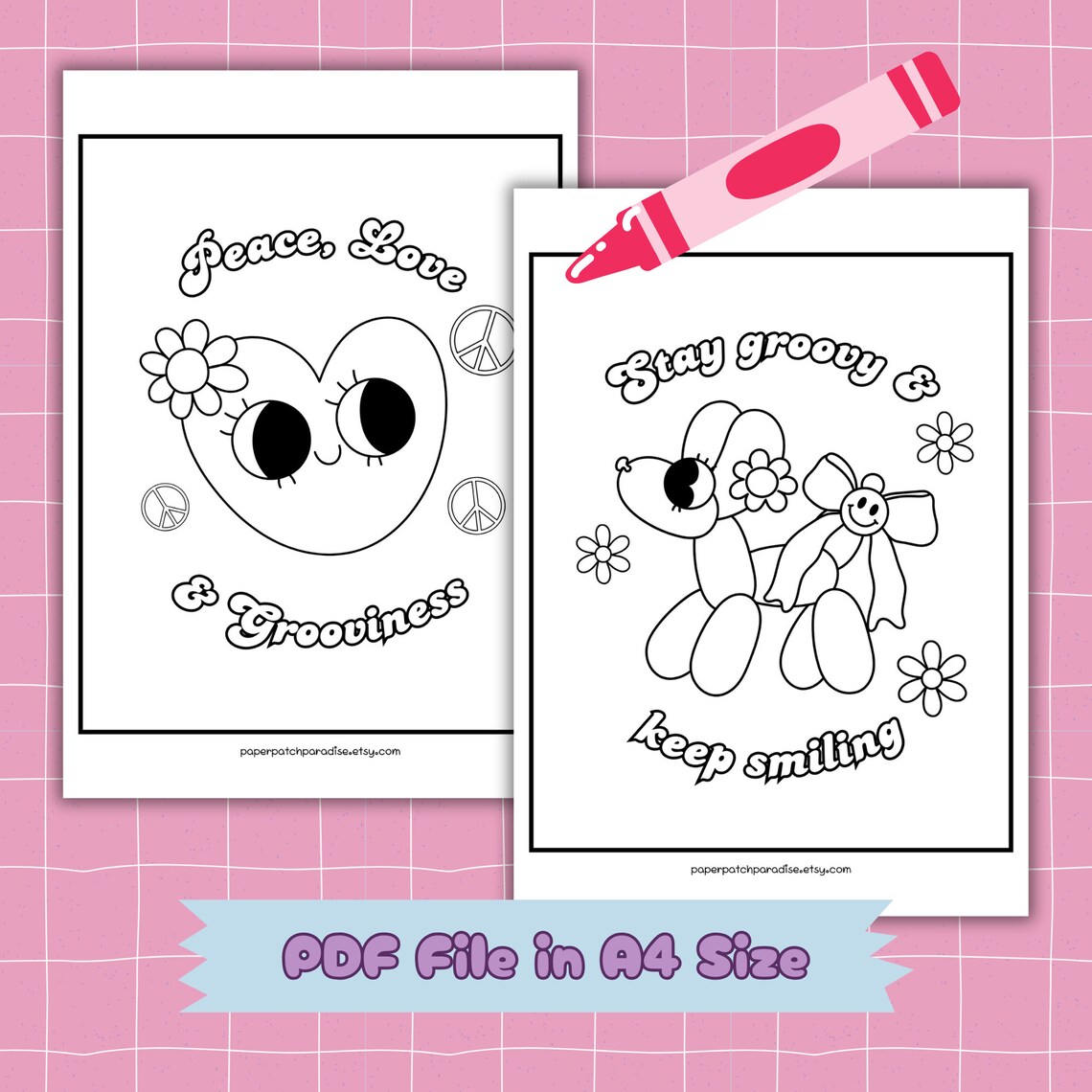 Bold and Easy Cute and Groovy Coloring Pages Printable Retro Coloring ...