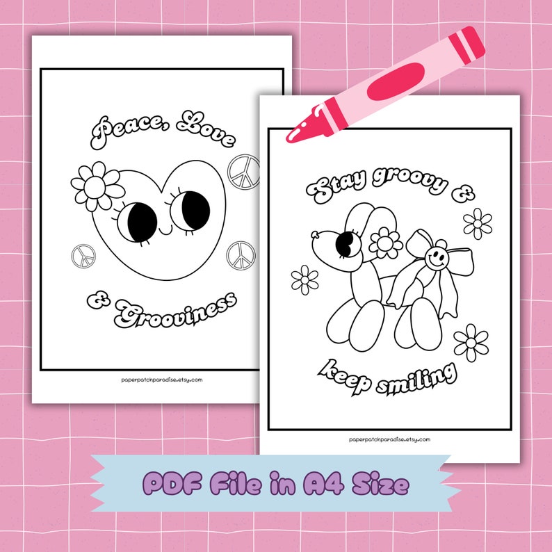 Bold and Easy Cute and Groovy Coloring Pages Printable Retro Coloring ...