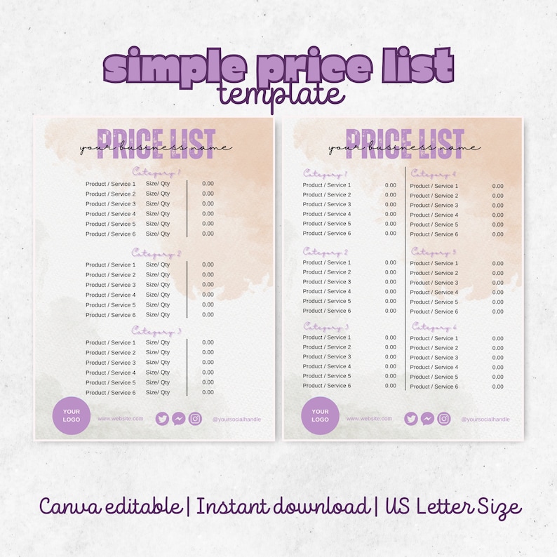 Tshirt Price List Template Editable Price List Template Simple Small ...