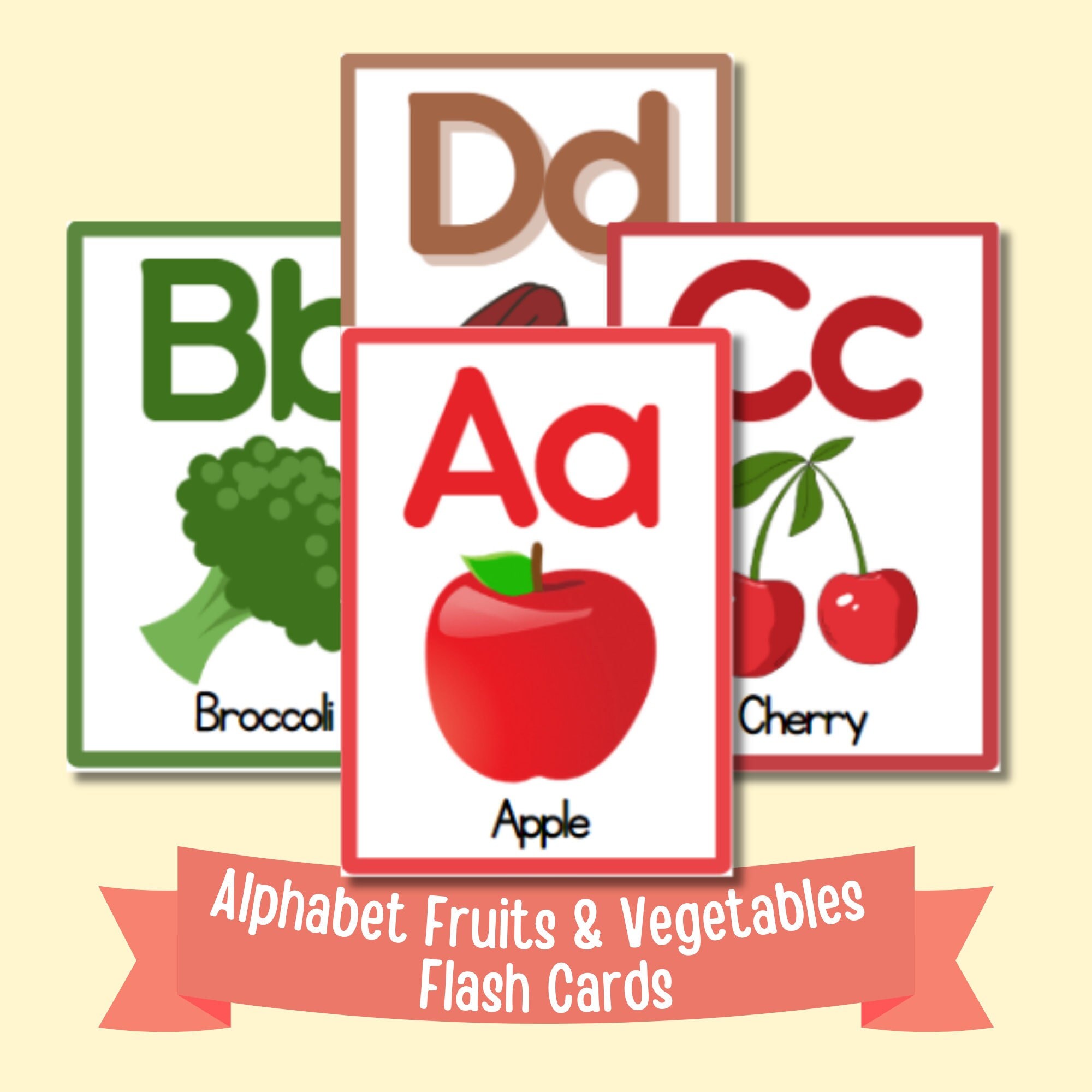 Alphabet Flash Cards, Fruits and Vegetables Printable Flash Cards ...