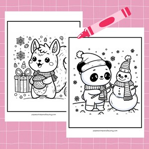 Kawaii Christmas Coloring Pages Printable Cute Animals Coloring Sheets ...