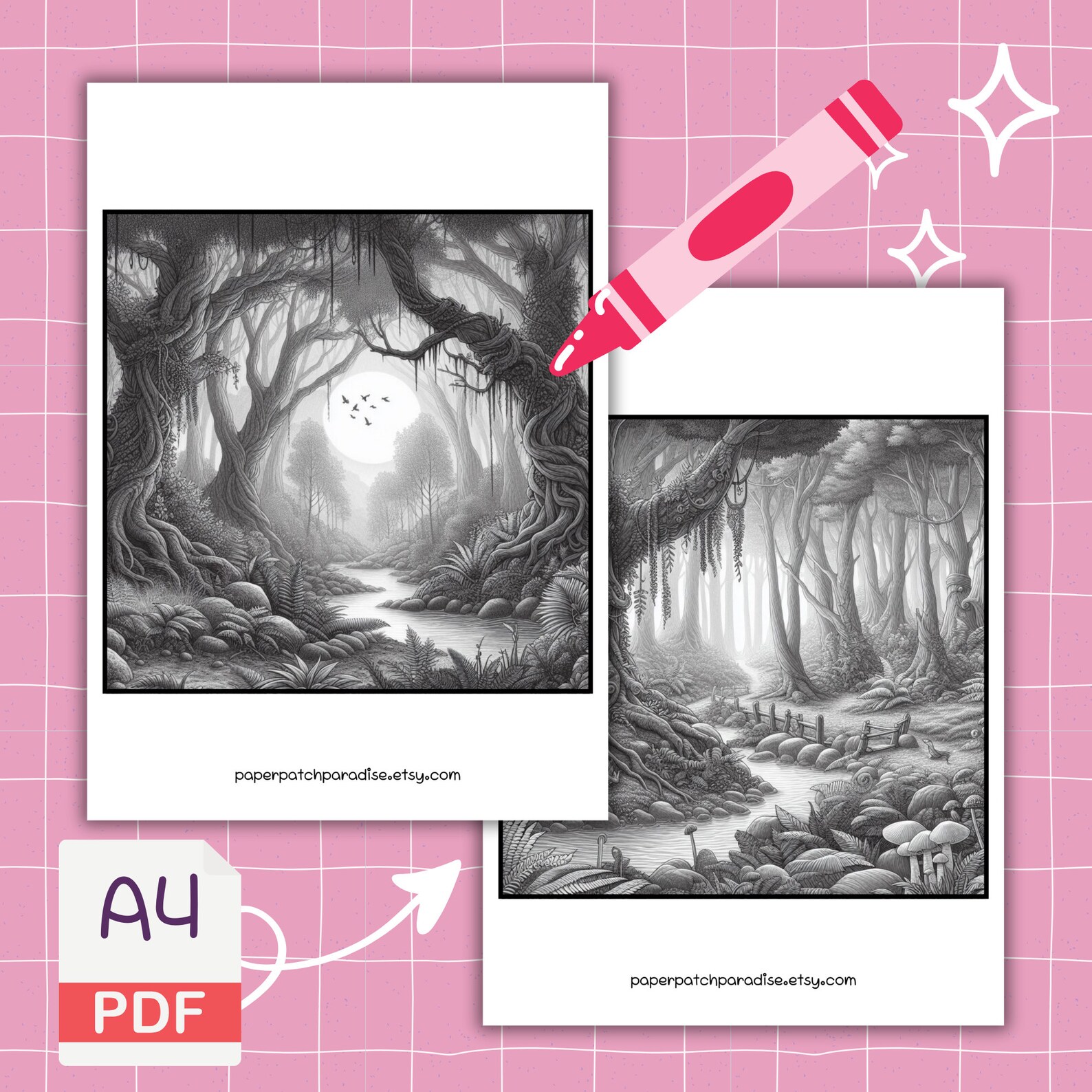 Enchanted Forest Coloring Pages Printable Grayscale Coloring Sheets ...