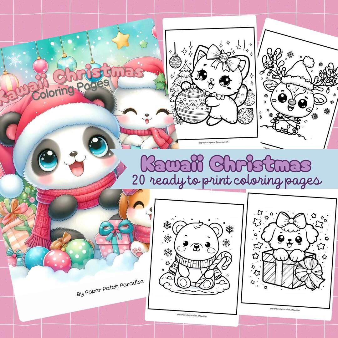 Kawaii Christmas Coloring Pages Printable Cute Animals Coloring Sheets ...