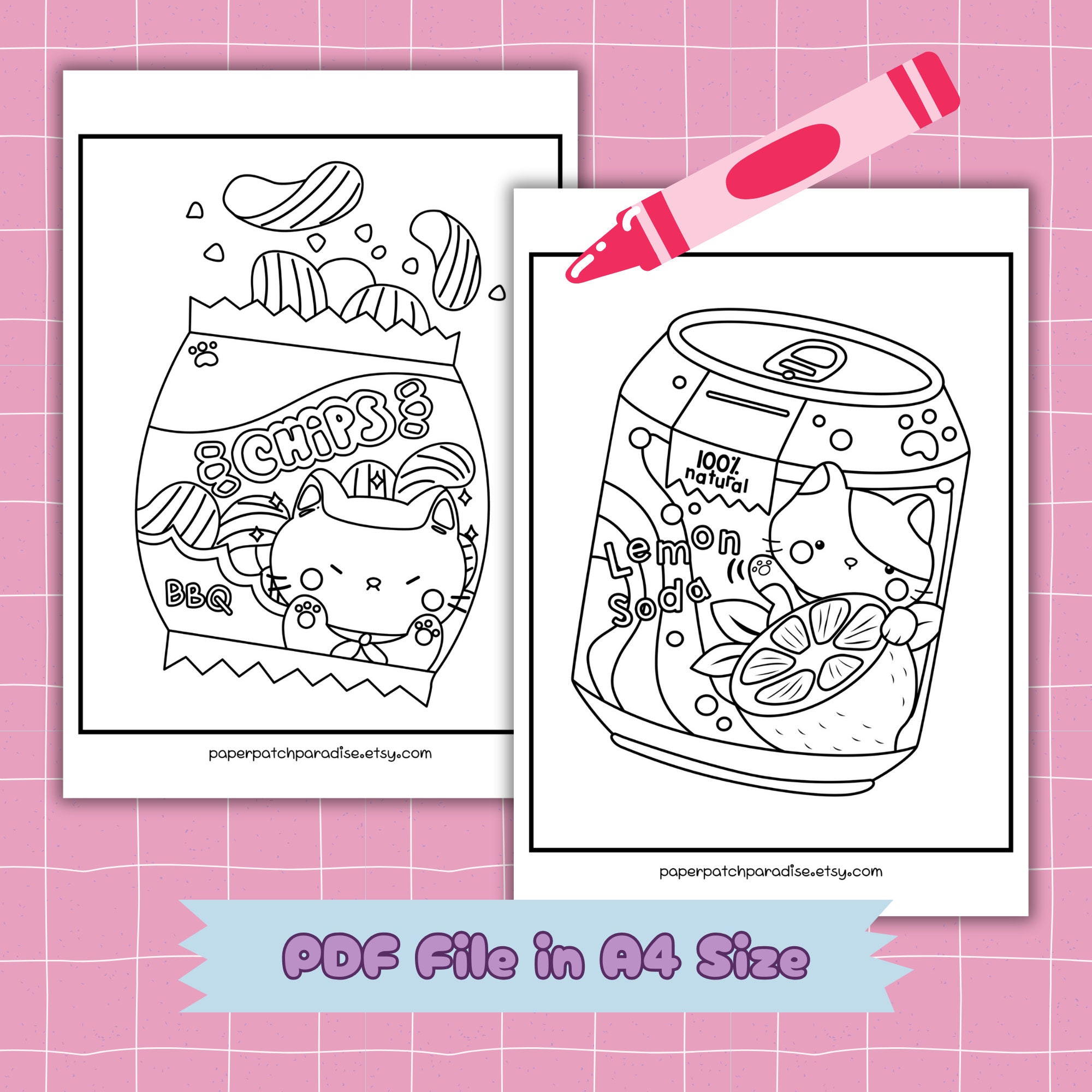 Food and Drinks Coloring Pages Printable Kawaii Snacks Coloring Sheets ...