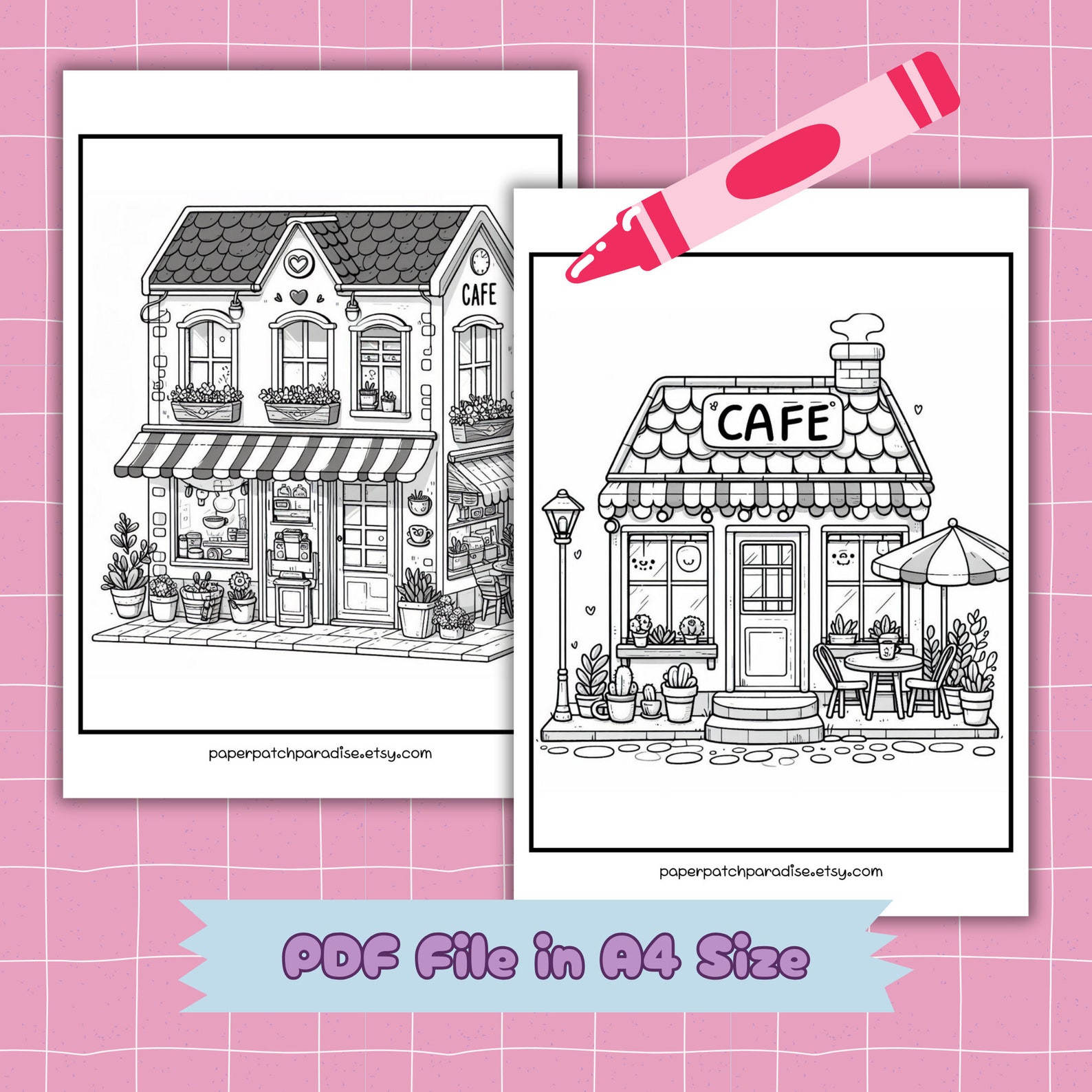 Tiny Cafe Coloring Pages Printable Cute Storefront Coloring Sheets ...
