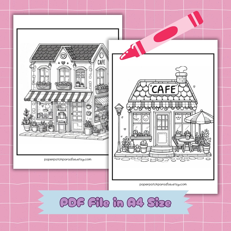 Tiny Cafe Coloring Pages Printable Cute Storefront Coloring Sheets ...