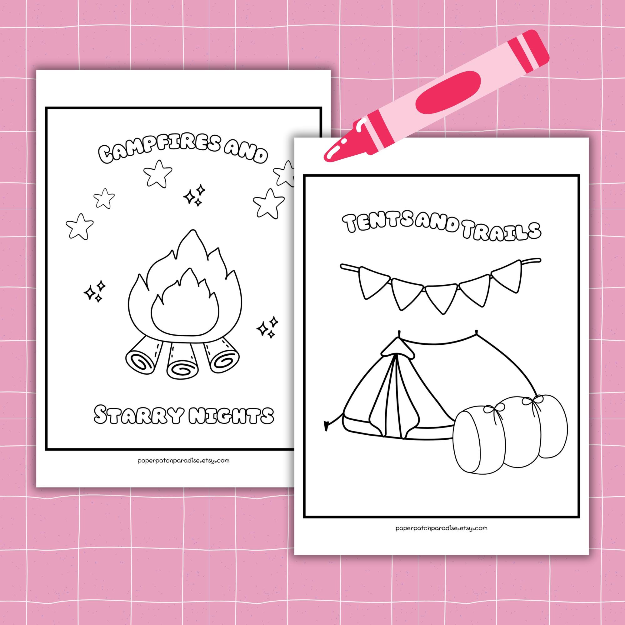 Cute Camping Coloring Pages Printable Bold Easy Coloring Sheets Nature ...