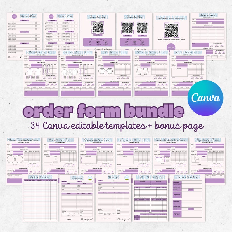 Order Form Bundle Template Printable Small Business Forms Canva ...