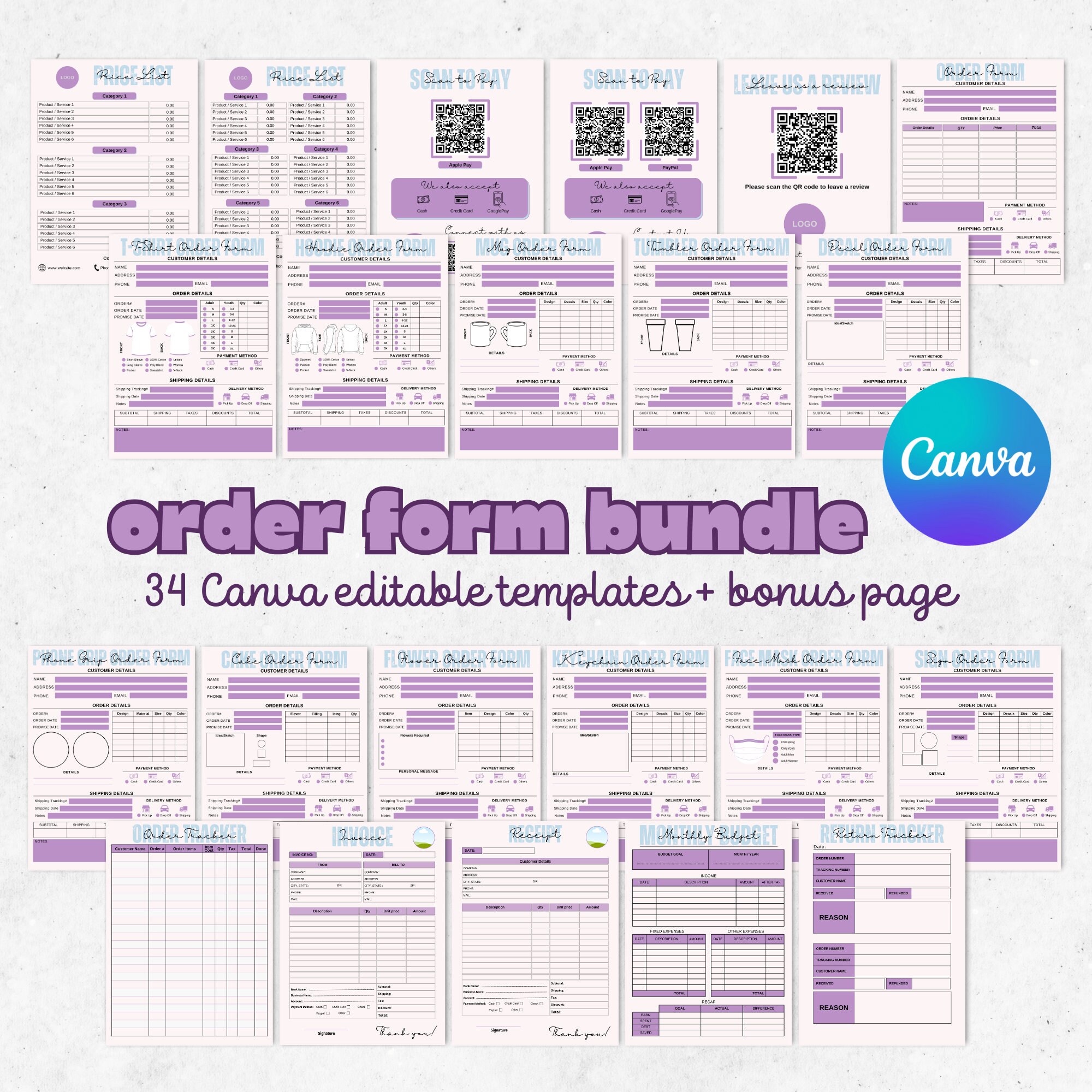 Order Form Bundle Template Printable Small Business Forms Canva ...