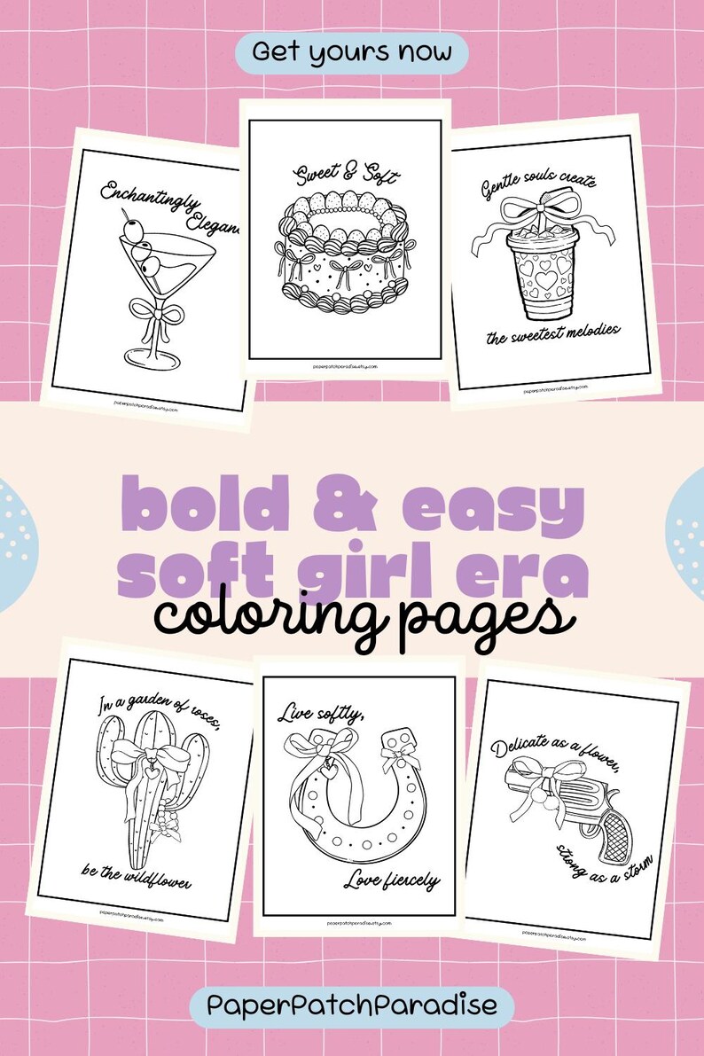 Bold and Easy Soft Girl Era Coloring Pages Printable Cute Coquette ...
