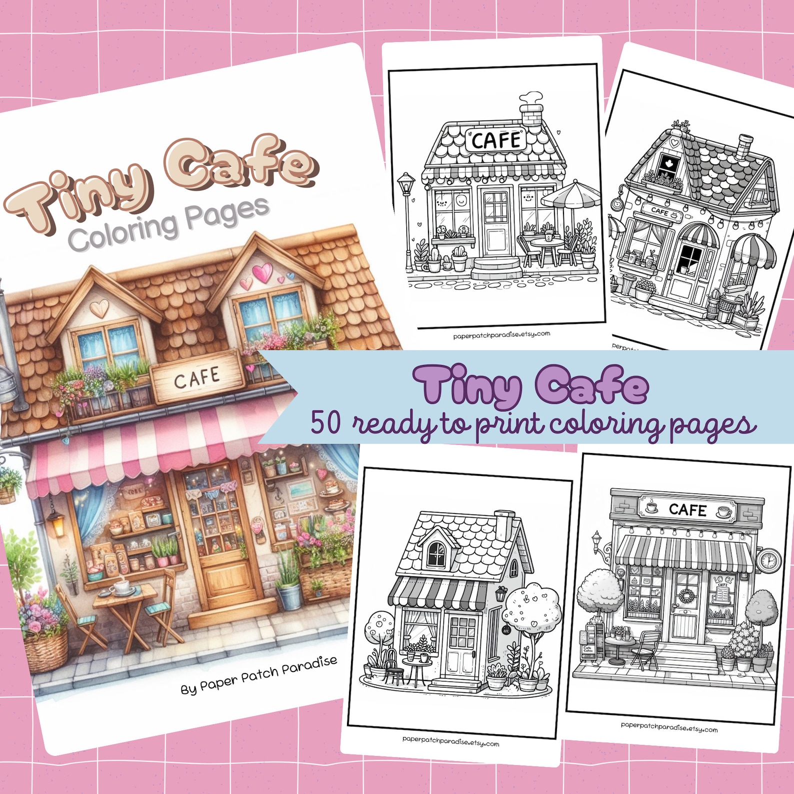 Tiny Cafe Coloring Pages Printable Cute Storefront Coloring Sheets ...