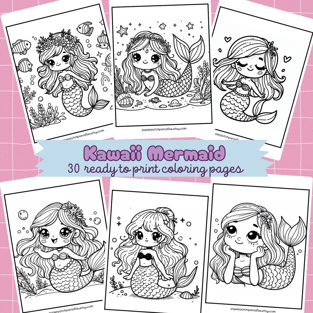 Mermaid Coloring Pages Printable Kawaii Mermaid Coloring Sheet Instant ...