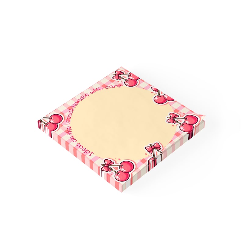 Coquette Notepad Pink Bow Cherries Post It Sticky Note Cute Girly Square Memo Pad Kawaii