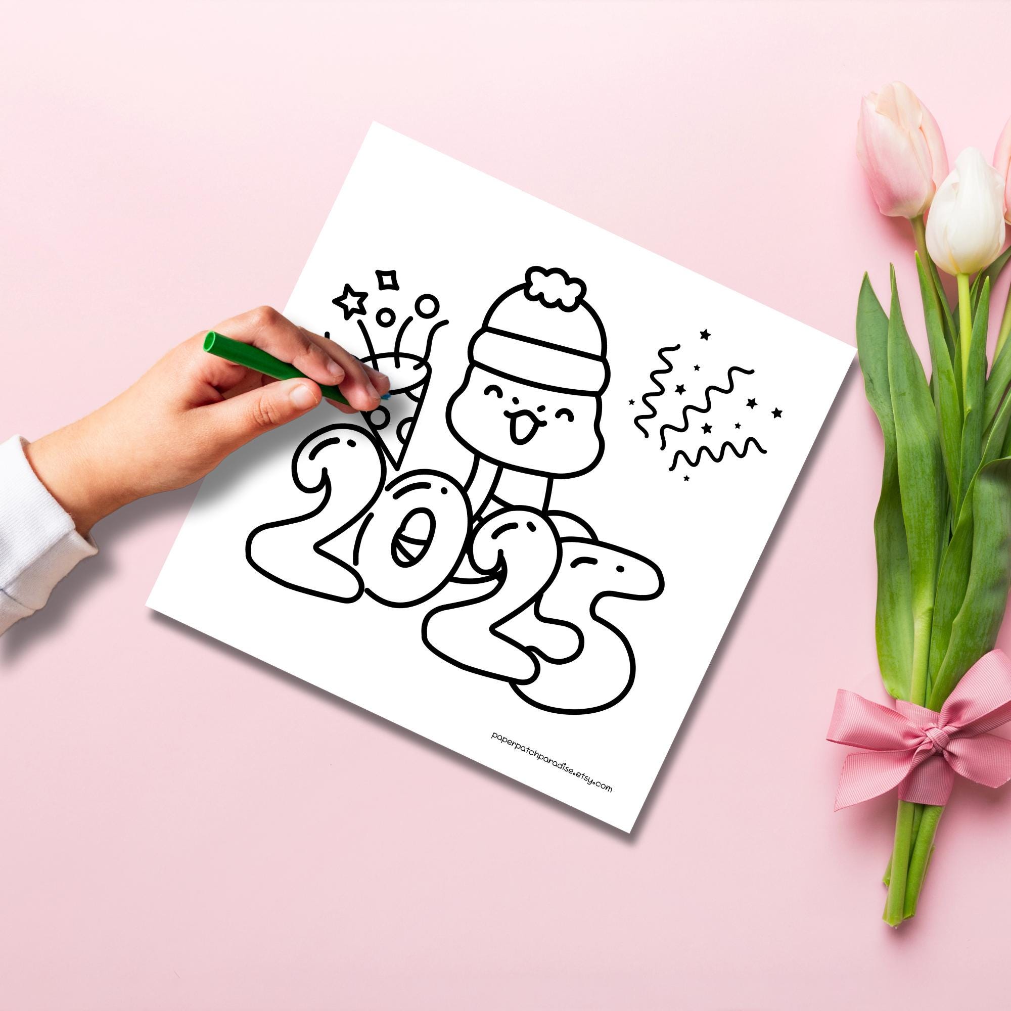 Year of the Snake 2025 Coloring Pages Printable Cute Happy New Year ...