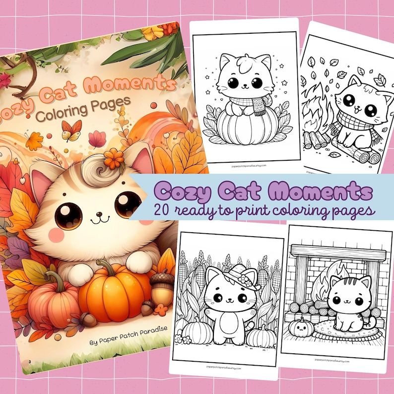 Cute Cat Fall Coloring Pages Printable Kawaii Cat Coloring Sheets Kids ...
