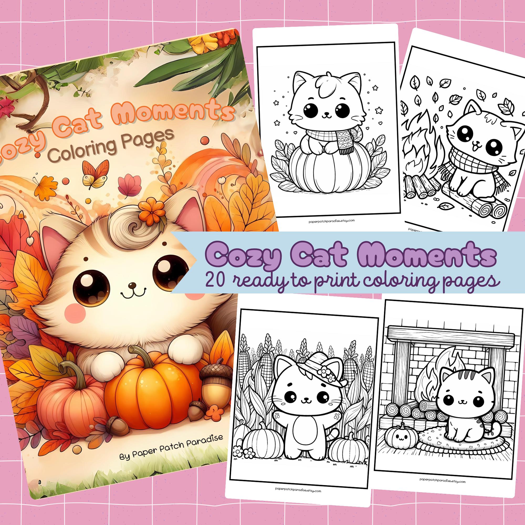 Cute Cat Fall Coloring Pages Printable Kawaii Cat Coloring Sheets Kids ...