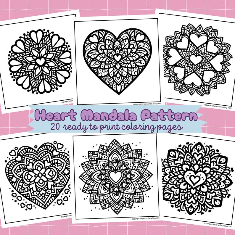 Heart Mandala Coloring Pages Printable Pattern Coloring Sheet Mindful ...