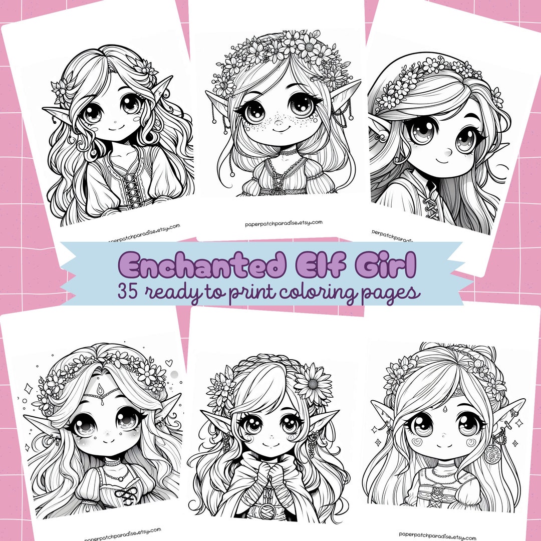 Enchanted Elf Coloring Pages Printable Kawaii Elf Girl Coloring Sheet ...