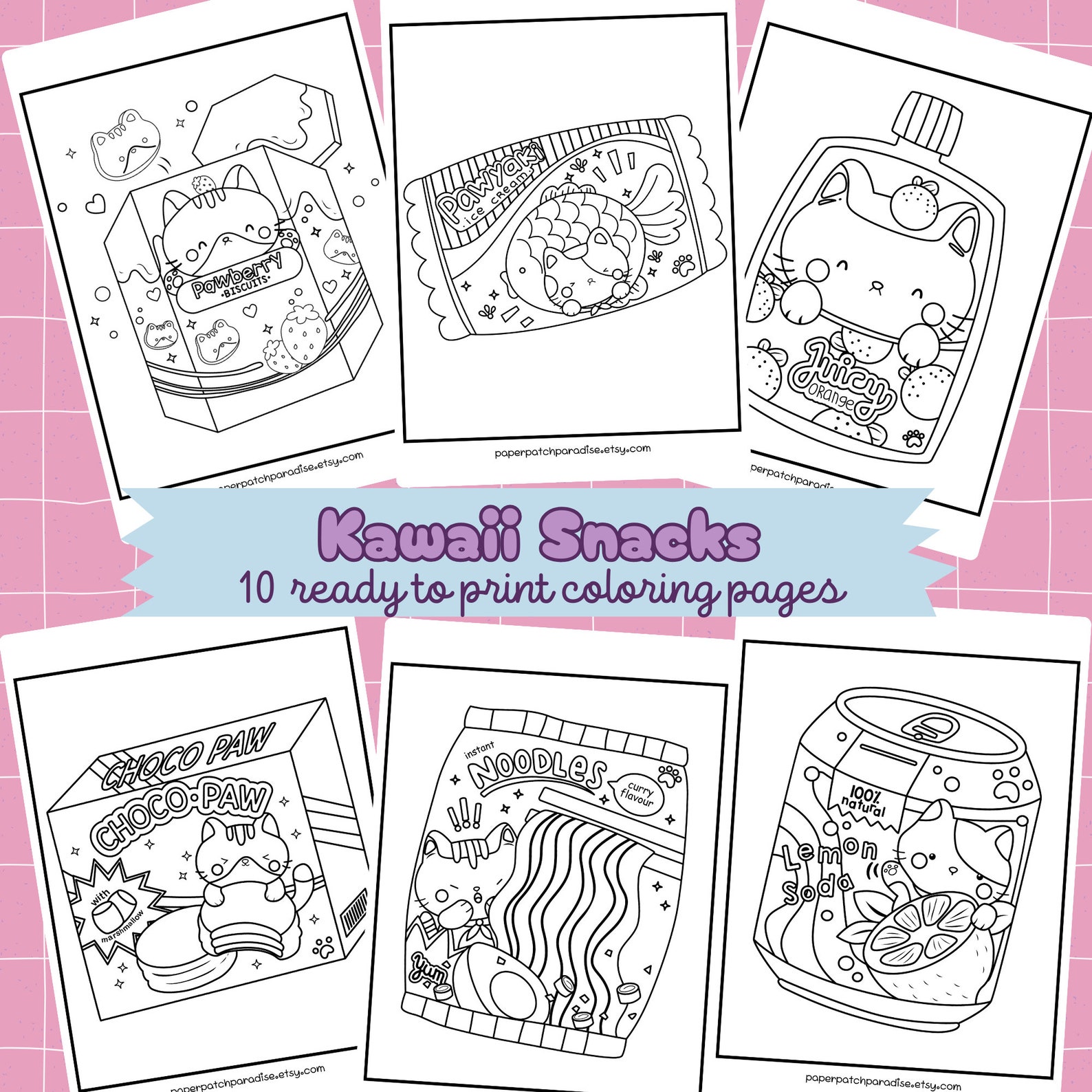 Food and Drinks Coloring Pages Printable Kawaii Snacks Coloring Sheets ...