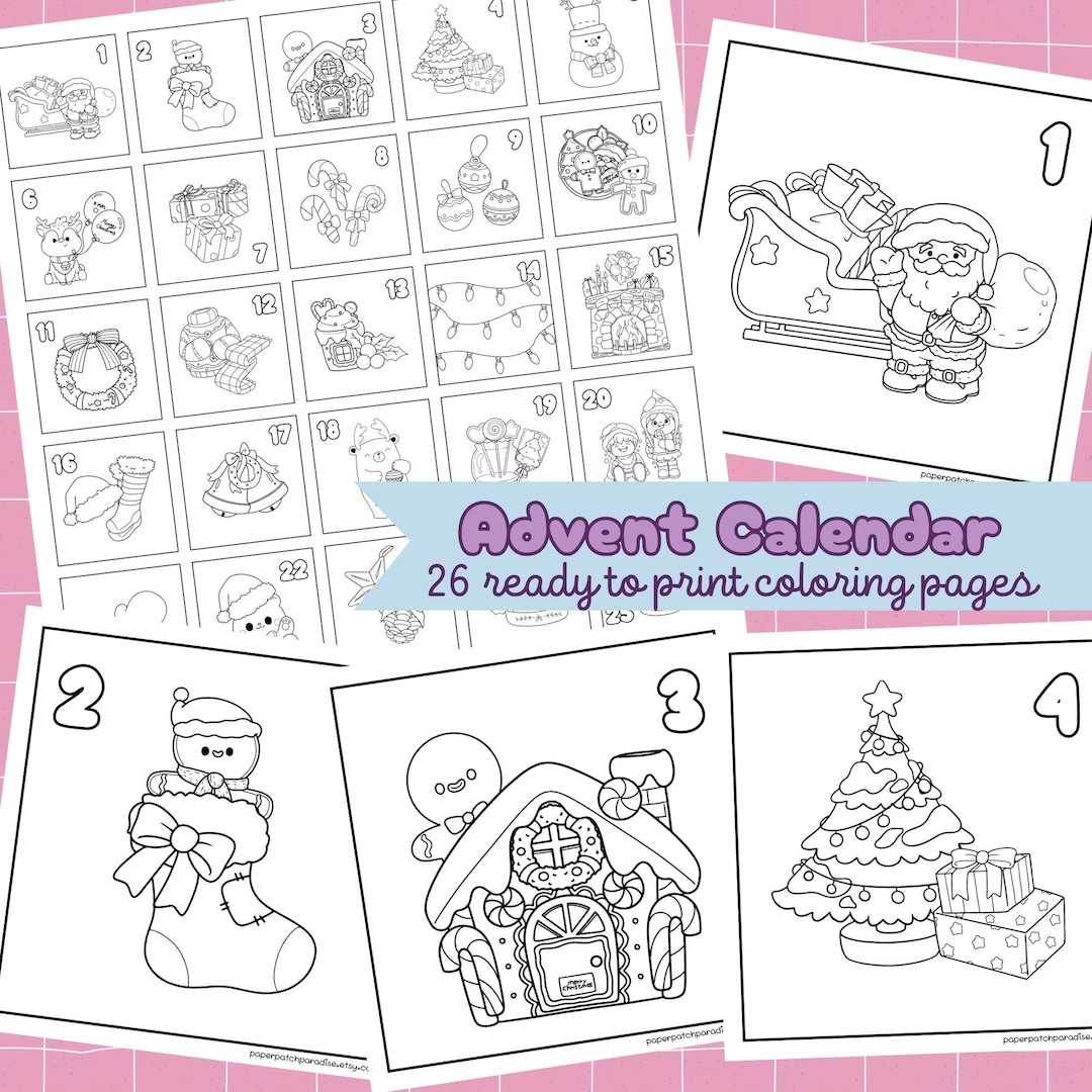 Christmas Advent Calendar Coloring Pages Printable Bold Easy Winter ...