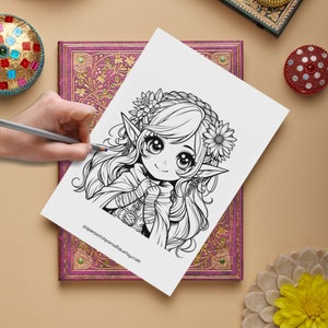 Enchanted Elf Coloring Pages Printable Kawaii Elf Girl Coloring Sheet ...
