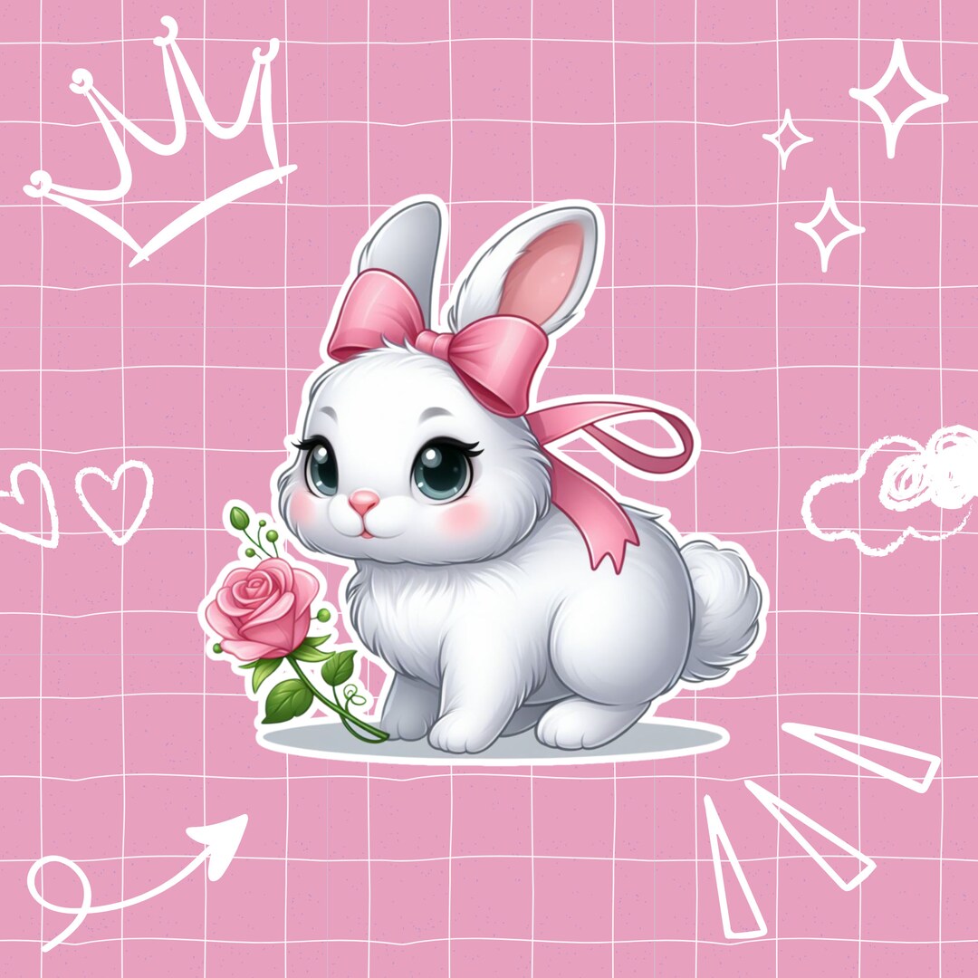 Kiss-cut Coquette Bunny Sticker Pink Bow Rabbit Vinyl Notebook Journal ...