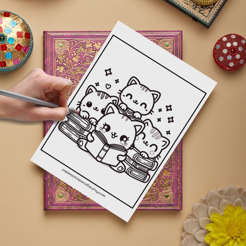 Kawaii Cat Coloring Pages Printable Cute Cat Coloring Sheets Instant ...