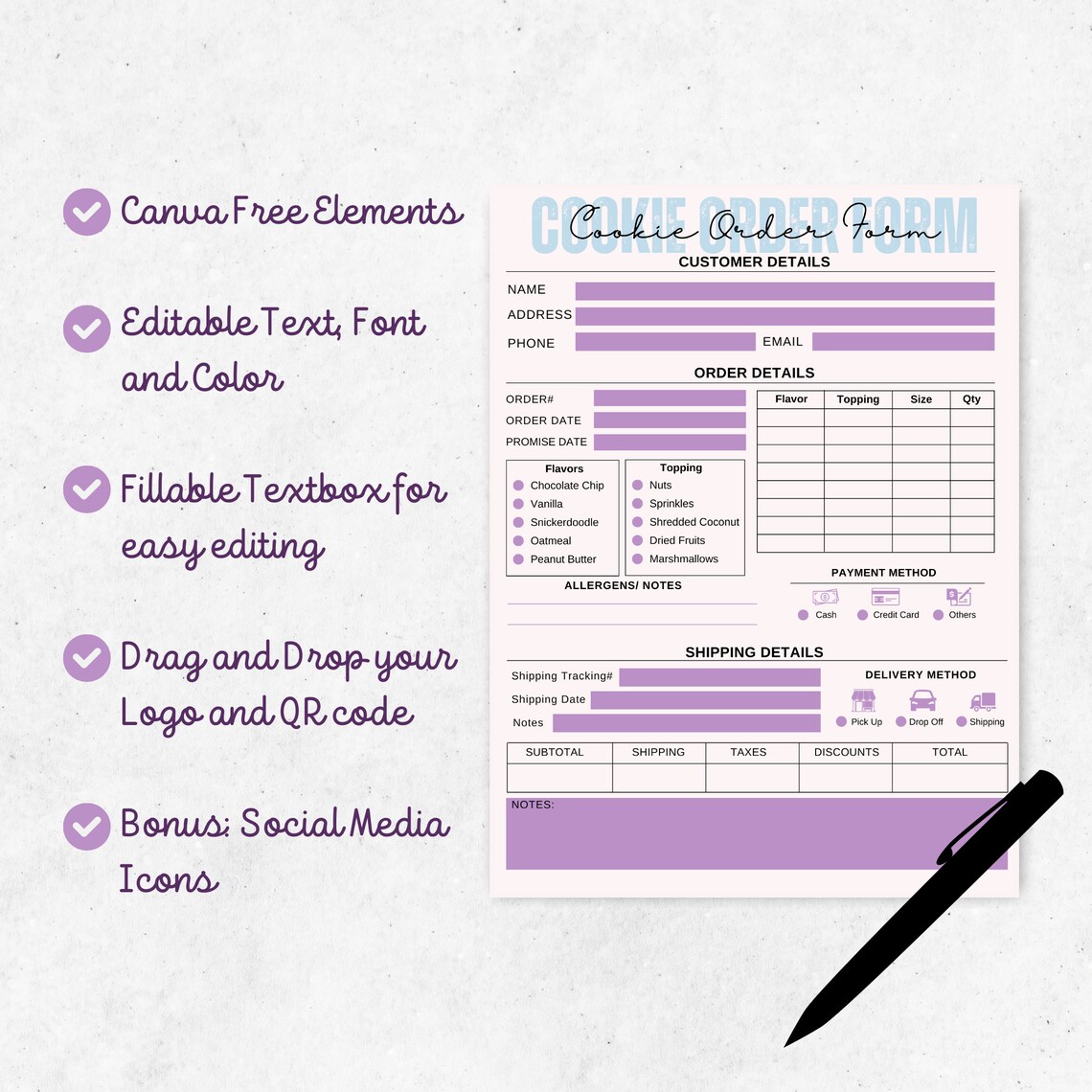 Cookie Order Form Template Printable Small Business Forms Canva ...