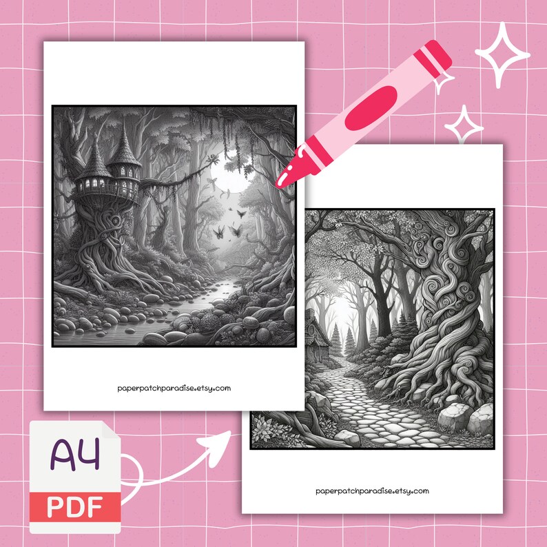 Enchanted Forest Coloring Pages Printable Grayscale Coloring Sheets ...