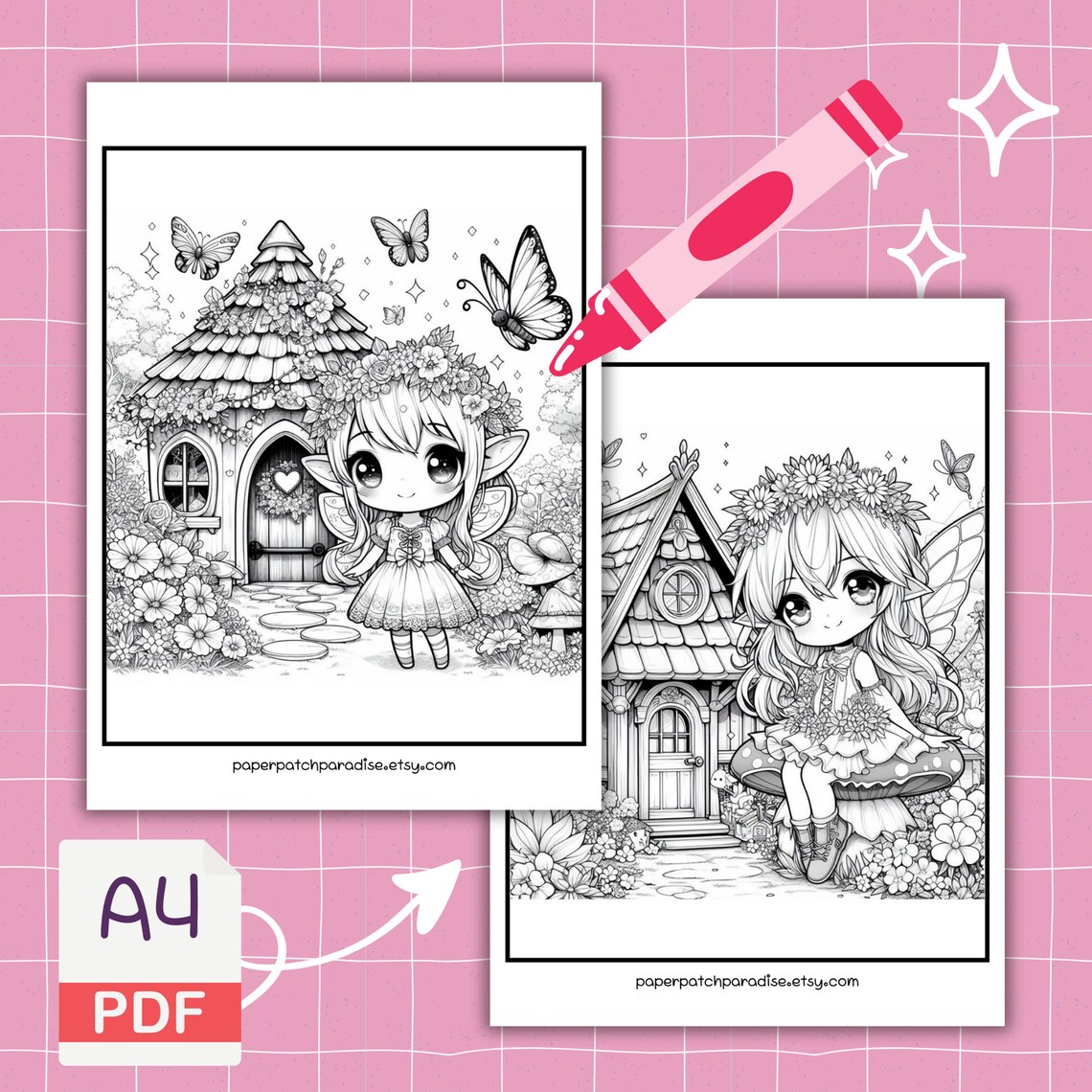 Fairy Houses Coloring Pages Printable Kawaii Fairy Coloring Sheets ...