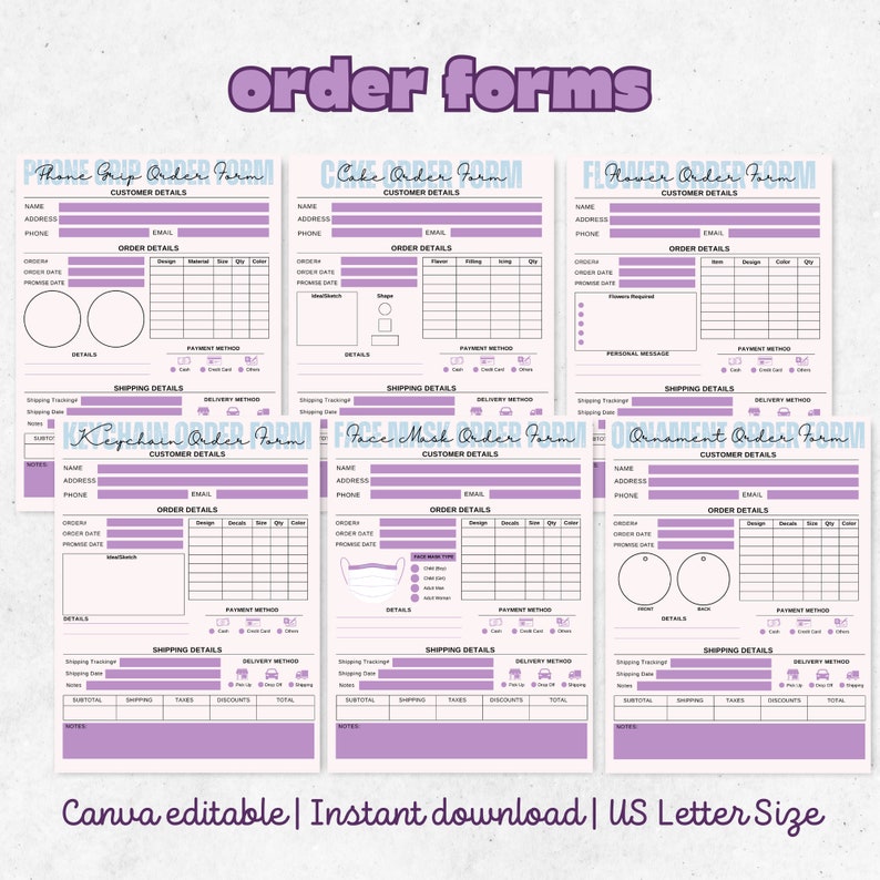Order Form Bundle Template Printable Small Business Forms Canva ...