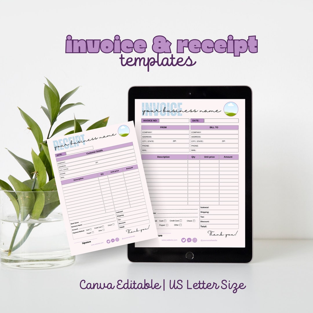 Invoice Template and Receipt Template Editable Simple Small Business ...
