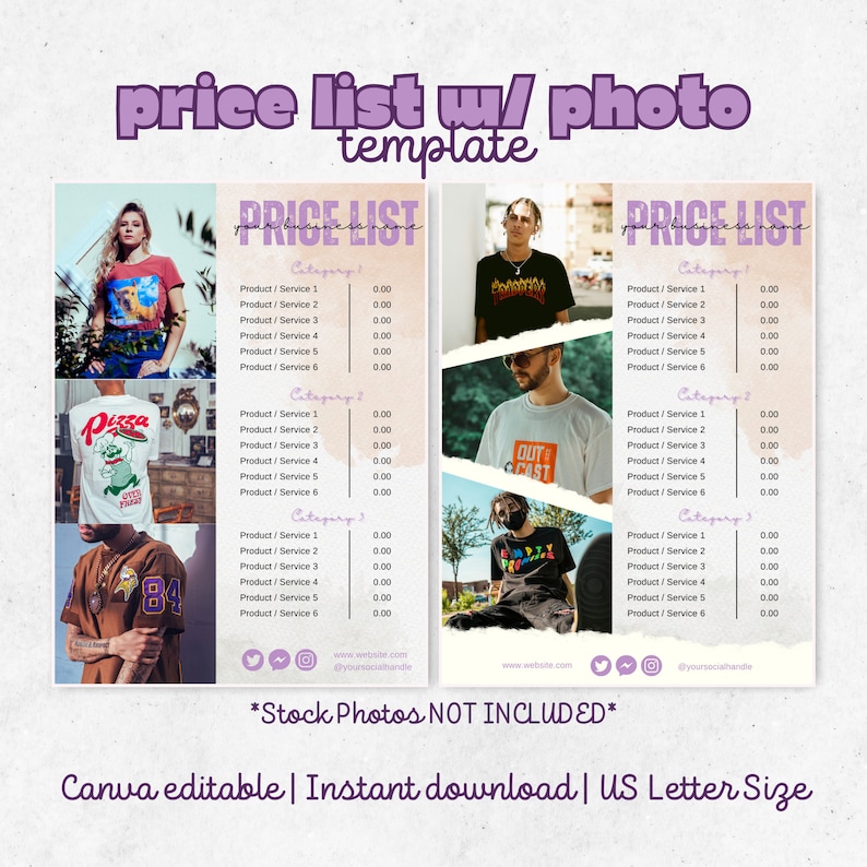 Tshirt Price List Template Editable Price List Template Simple Small ...